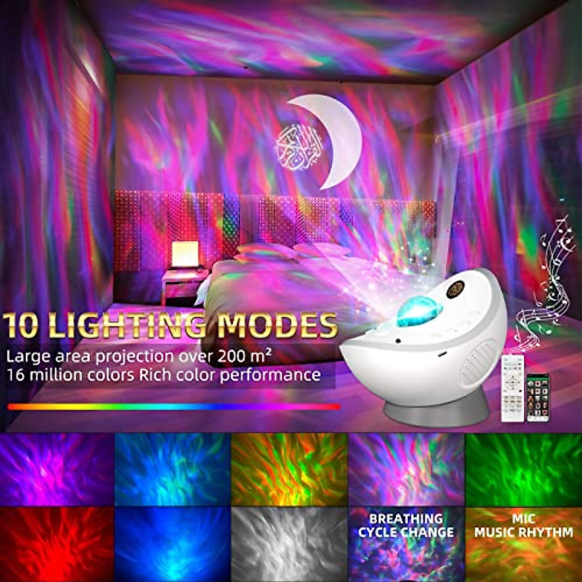 Equantu Quran Galaxy Night Speaker - Galaxy Night Light Quran Speaker - Quran Moon Projector Night Light SQ958