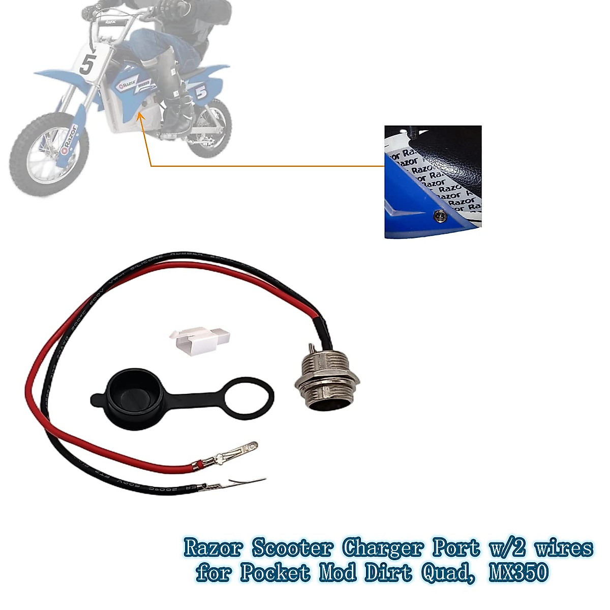 DIRELL 1Z 3 Prong Charging Jack for Razor Mx350 Electric Gas Scooter Charger Port-3 Pin 2 Wire Wire Connector Plug,Dirt Rock Gotrax Scooter Charger Port