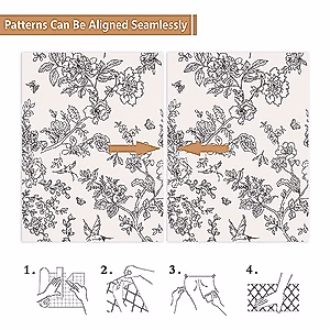 Black and White Floral Wallpaper Peel and Stick Wallpaper Floral Contact Paper 17.7 inch×118.1 inch Floral Removable Self Adhesive Wallpaper Flowers Birds Decorative Wallpaper for Cabinets Walls