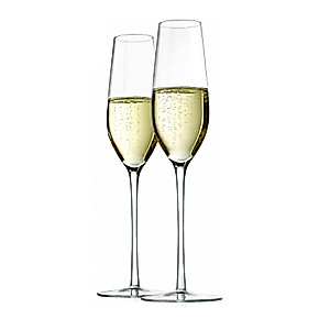 NutriChef 7oz Crystal Champagne Flutes - Set of 2 Elegant Tall Long Stem Clear Stemmed Glass Drinkware w/Narrow Rims, Seamless Bowl, Lead-Free, Dishwasher Safe Sparkling Wine Stemware