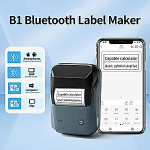 Label Makers - B1 Thermal Label Printer, 2 Inch Portable Bluetooth Label Maker with Tape Easy to Use for Office, Home, Barcode, Business, Clothing, Address, Mailing, Compatible with iOS & Android