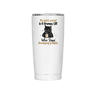 My Spirit Animal is a Grumpy Cat Travel Coffee Cup 20 oz Insulated - Funny Travel Tumbler - Printed Design on Both Sides