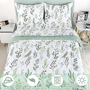 DILIMI Twin Comforter Set for Girls, Reversible 5 Pieces Comforter Twin Size Bed, Green Leaf Ultra Soft Twin Bedding Sets with Comforter, Flat Sheet, Fitted Sheet, 2 Pillowcase