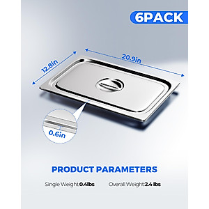 WantJoin 6-Pack Full Size Hotel Pan Cover,Lid with Handle, Stainless Steel Steam Table Pan Lid,Food Pan Cover, Catering Food Pan Cover,Chafer Pan Cover,Chafing Pan Cover