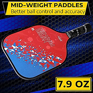 A11N HyperFeather R Pickleball Paddles Set of 2 for Beginners with 4 Outdoor Balls and 1 Backpack, Blue/Red