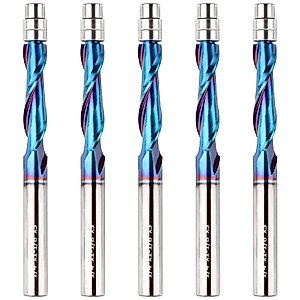 EANOSIC 5PCS Upcut Spiral Flush Trim Router Bit, 1/4 Inch Shank Solid Carbide Flush Trim Router Bits CNC Spiral Bit with Nano Blue Coating(1/4" Shank Up-Cut)