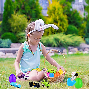 12 Packs Easter Eggs Filled with Deformation Cars Toys, 2.8" Plastic Surprise Eggs Prefilled with Transform Car Robot Toys for Kids Easter Egg Hunt, Easter Basket Filler, Easter Party Favor Event