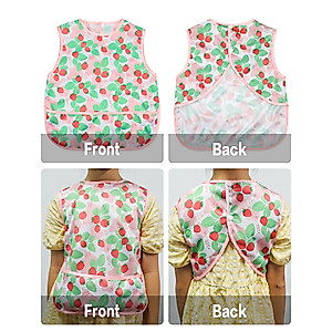 Mumsbest Waterproof Bibs for Baby Girl, 2 Pack Toddler Feeding Smock Bibs for Eating with Food Catcher & 1 Wet Bag (L：2-4Years, Pink)