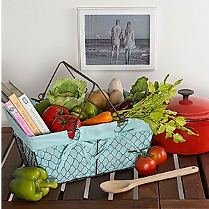 DII Farmhouse Chicken Wire Egg Basket, Storage Baskets with Liner, Aqua, 16x12x7.88"
