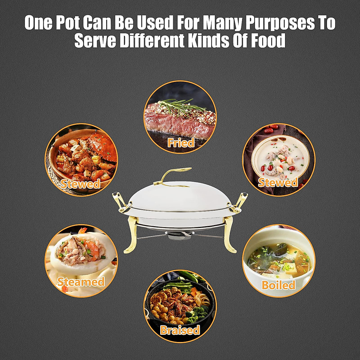 Chafing Dish Chafer Cover Buffet Warmers Chaffing Server Set Chafer with a Capacity of 1.5L, Catering Dishes Set for Party Restaurants, Hotels, 11.02"*8.07"inch