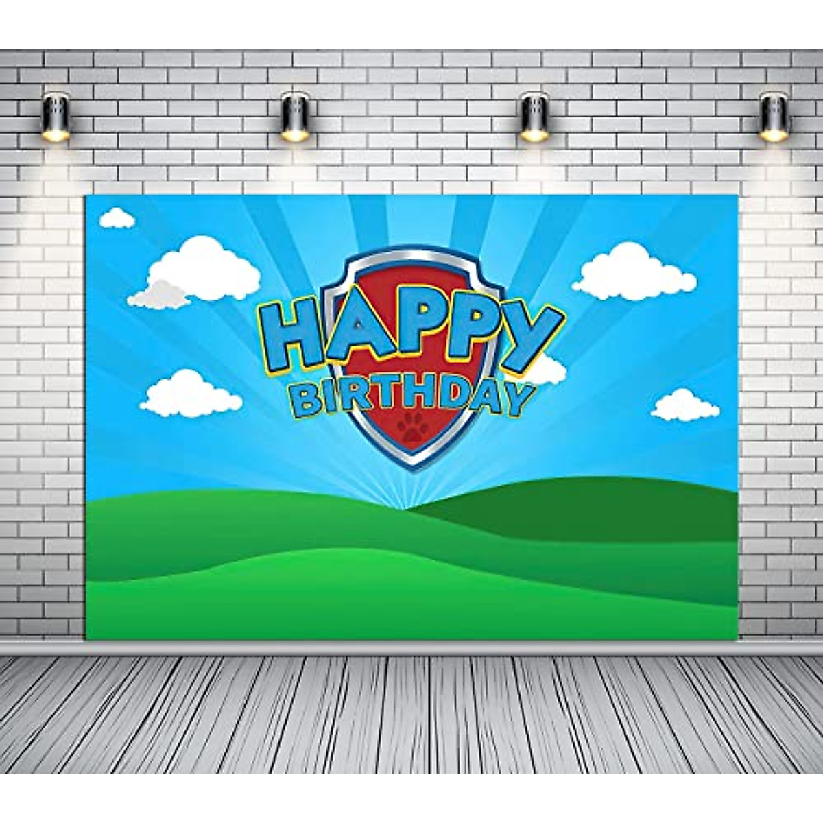 5x3ft Puppy Dog Happy Birthday Photography Backdrops Shield Blue Sky Boys Birthday Party Table Banner Background for 1st