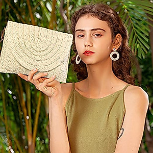 YYIHER Straw Clutch Bags for Women, Straw Shoulder Bag Summer Purse Woven Beach Bags Envelope Bag for Ladies White