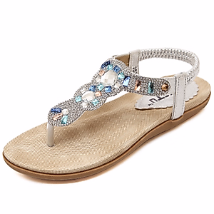 LifePalaza Women's Wedding Sandals Crystal with Rhinestone Beaded Bohemian Dress Flip-flop Gladiator Shoes Plus-size