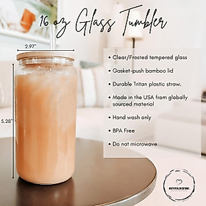 Rainbow Hearts Glass Cup 16 oz Glass Cup with Bamboo Lid and Reusable Straw