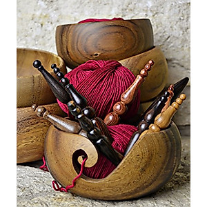 Furls Handmade Wooden Yarn Bowl for Knitting and Crochet (6"x6"x2.75") in Rosewood