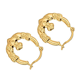 10k Yellow Gold Claddagh Hoop Tubular Earrings - 12mm