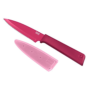 KUHN RIKON Colori+ Non-Stick Serrated Paring Knife with Safety Sheath, 19 cm, Fuchsia