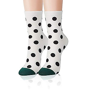 kikiya socks Women Crew | 4-6 Pairs Smiley Face Print Red Heart Preppy Design Fruit Graphic Cute Girls Cotton Socks | US 6-8