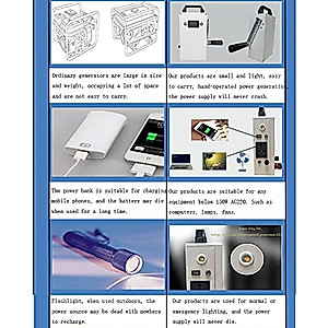 Portable Hand Crank Generator with Battery Display USB Charger, 150W Emergency Outdoor Travel Camping Phone Charger with Car Charging