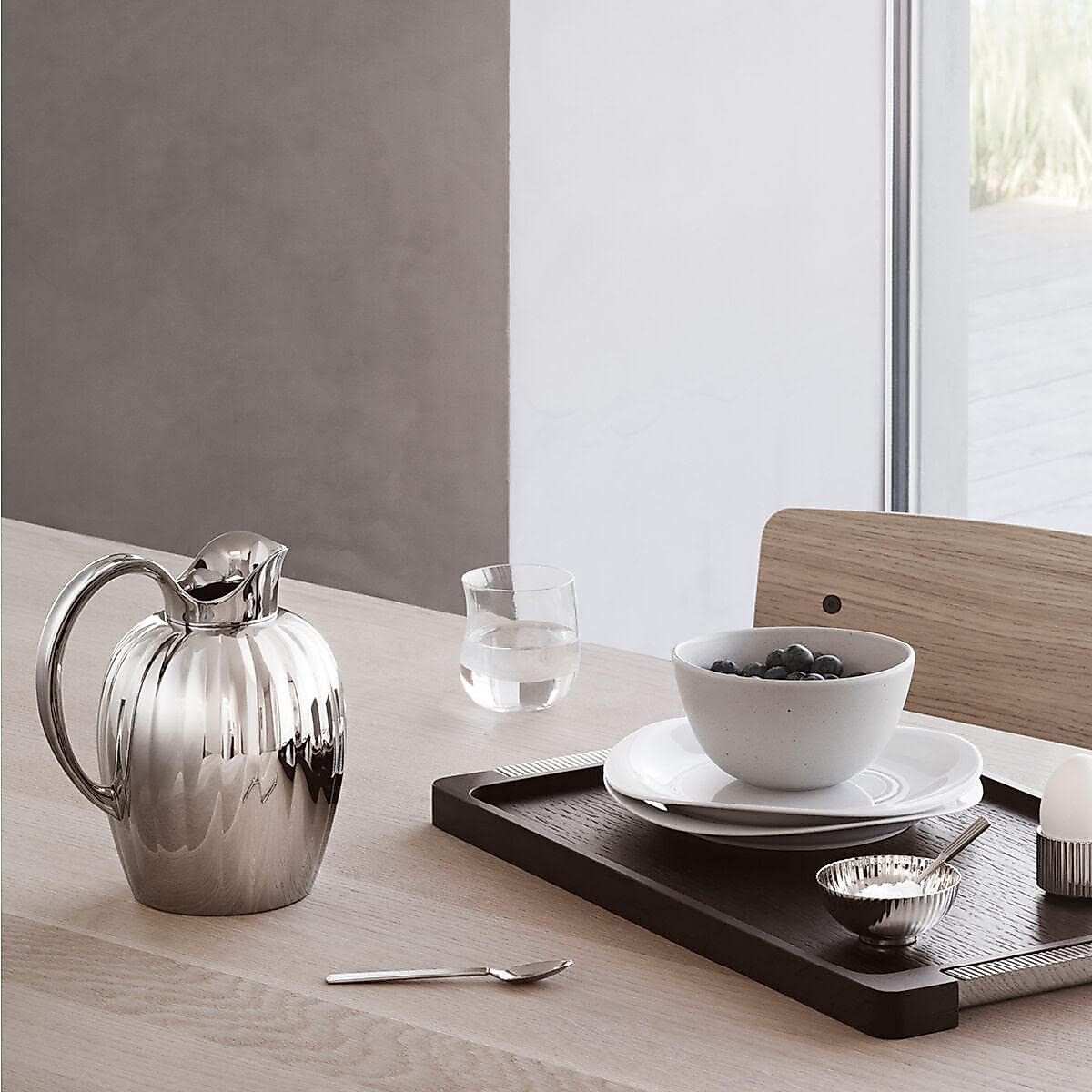 Georg Jensen Bernadotte Oak Tray with Stainless Steel, Smoked Oak Wood/Stainless, Brown, One Size