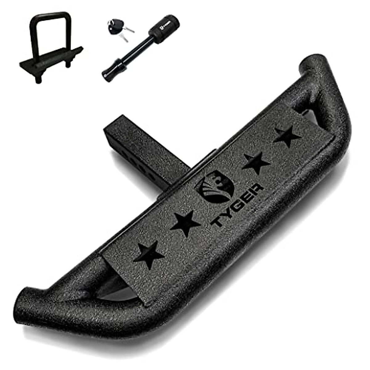 Tyger Auto TG-HS8U81238 Hitch Armor Compatible with Vehicles with 2" Hitch Receiver | Textured Black | Hitch Step | Rear Bumper Guard Protector | with Pin Lock and Stabilizer