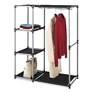 Whitmor Spacemaker Garment Rack and Shelves Silver and Black