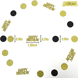 Happy Birthday Confetti, Glitter Gold and Black Birthday Table Scatter Confetti, Polka Dot, Circle Dots Paper Confetti, Birthday Party Decorations for Table Bed Balloon (100 PCS)