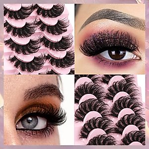 Mink Lashes Fluffy Wispy False Eyelashes 8 Pairs D Curl Faux Mink Lashes that Look Like Extensions Dramatic Long Volume Lashes Pack by Eefofnn