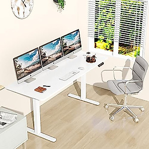 Lubvlook 63 Inch Electric Adjustable Height Standing Desk, Home Office Sit Stand Desk with Splice Board, 63" x 24", White