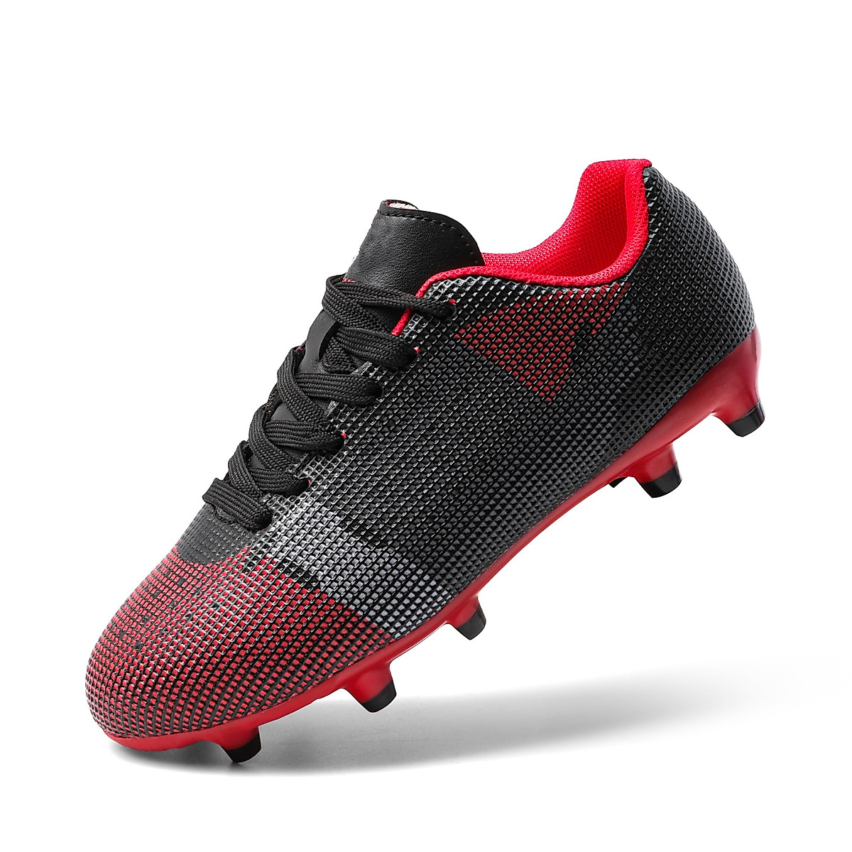DREAM PAIRS Boys Girls Soccer Cleats Youth Firm Groud Athletic Outdoor Trainning Football Shoes for Little/Big Kid,Size 12 Little Kid,Black/Red,SDSO224K