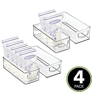 mDesign Small Plastic Nursery Storage Container Bins with Handles for Organization in Cabinet, Closet or Cubby Shelves - Organizer for Baby Food, Bibs, Formula - Ligne Collection - 4 Pack - Clear