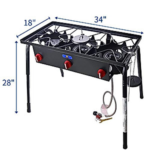 ARC CSA Approval Stander Propane Burner, 3 Burners Outdoor Propane Stove with Easy-Assemble Threaded Legs, 87,000BTU Triple Propane Burner Cast Iron Burner Ideal for Camping Burner and Other Outdoor Cooking