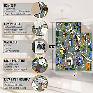 Ottomanson Jenny Collection Non-Slip Rubberback Educational Town Traffic Play Design 3x5 Kid's Area Rug, 3'3" x 5', Green/Multicolor