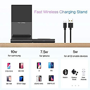 Wireless Charger, Dual Wireless Charger Magnetic 10W Wireless Charging Stand & Dock, Compatible with iPhone XR/XS MAX/XS/X/8/8 Plus/Airpod, Samsung Galaxy S10/S9/S8/S7/Note 9/8, Galaxy Watch