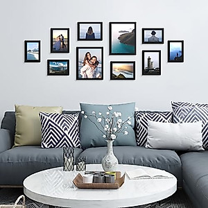 upsimples 10 Pack Picture Frames Collage Wall Decor with Glass, Gallery Wall Frame Set for Wall Mounting or Tabletop Display, Multi Sizes Including 8x10, 5x7, 4x6 Family Photo Frames, Black