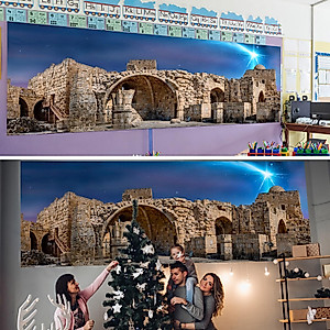 Tingjoo 18 x 6 ft Scene to Bethlehem Backdrop Banner Nativity Christmas Decor Bethlehem Cityscape Scene Fabric Backdrop Christmas Story Scene for Xmas Church VBS Vacation Bible School Supplies