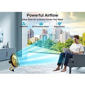 Geek Aire Rechargeable Outdoor High Velocity Camping Floor Fan, 16” Portable Battery Operated Fan with Metal Blade for Garage Barn Gym Camp, Cordless Industrial Fan, Camping Gear Accessories