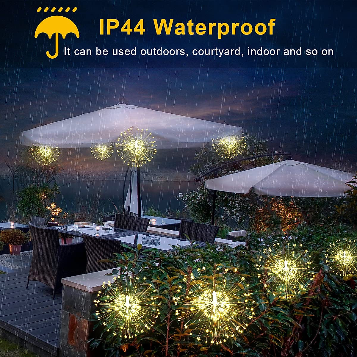 Firework Lights, 4 Pack 120 LED Copper Wire Starburst String Lights with 8 Modes Remote Waterproof Hanging Fairy Decorative Lights for Wedding Party Christmas Garden Patio Home Decoration(Warm White)