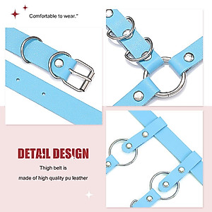 BODIY Punk Waist to Leg Belts PU Leather Loop Rave Belt Goth Thigh Accessory Body Chain for Women and Girls (Blue)