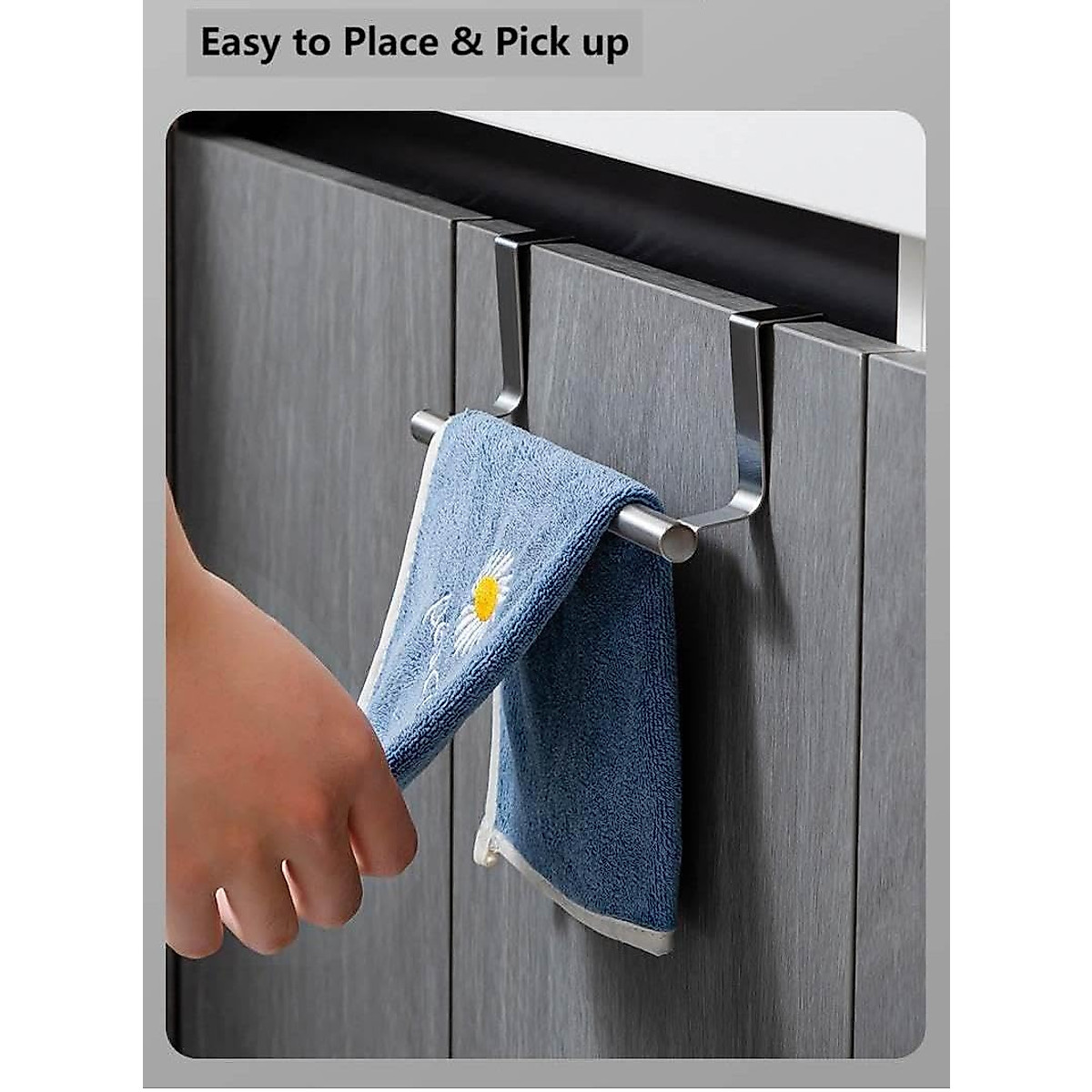 Over Cabinet Towel Bar, Cabinet Door Towel Holder, Silver Over The Door Towel Rack, Dish Towel Holder for Kitchen Cabinet, Kitchen Towel Hanger, 2 Pack, 9 inch (Stainless Steel)