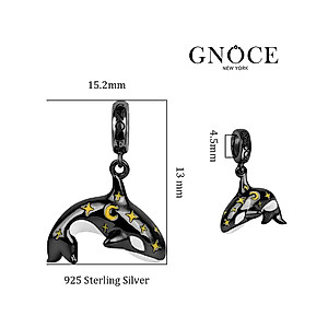 GNOCE Star Killer Whale Charm Pendant Sterling Silver Black Whale Charm Bead Fit Bracelet/Necklace Charm for Women Men