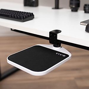 VIVO Clamp-on Mouse Pad Holder Platform, Adjustable Under Desk 360° Rotating Tray Rest Extension Attachment, up to 2 inch Desktops, White, MOUNT-MS01AW