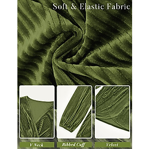 MEROKEETY Women's 2024 Long Sleeve Wrap Velvet Mini Dress Sexy V Neck Cocktail Party Club Dress, Olive, M