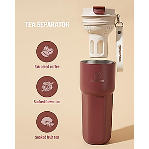 Gpeng 20 oz Insulated Stainless Steel Coffee Mug & Water Bottle with Tea Separation, Straw Lid, and Cup Holder - Keeps Drinks Hot or Cold for Hours. Perfect for Travel and Outdoor Activities!