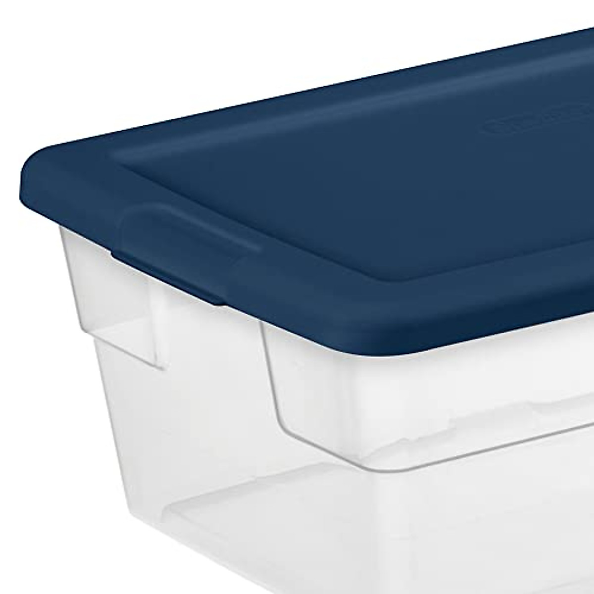 Sterilite Stackable 6 Quart Clear Home Storage Box with Handles and Blue Lid for Efficient, Space Saving Household Storage and Organization, 5 Pack
