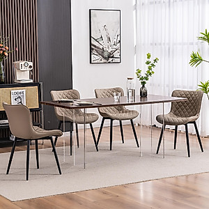 YOUTASTE Khaki Dining Chairs Set of 2 Mid Century Modern PU Leather Diamond Upholstered Accent Guest Dinner Chair with Back Metal Legs for Kitchen Living Reception Waiting Room