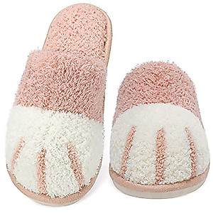 SINNO Women's Cute Animal Winter Warm Memory Foam House, Soft Cozy Non-Slip Slip-on Indoor Outdoor Creative Gifts Girlfriend Slippers, Pink, 9-10 Women/7-8 Men