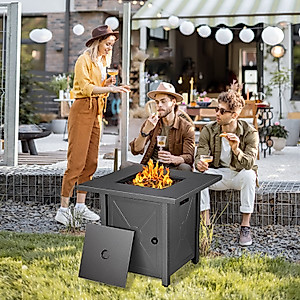 Xbeauty Propane Fire Pit Table, 28" Outdoor Gas Fire Pit Table, 40,000 BTU Auto-Ignition Fire Tables with Lid, Rain Cover and 3 Pounds Lava Stones for Outside Garden Backyard Deck Patio (Square)