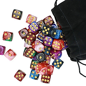 YOUSHARES 50 Pack D6 Game Dice Set with Pouch - 16mm Two Color 6 Sided Dice, Perfect Table Games Dice for Tenzi, Yahtzee, DND MTG RPG War Games