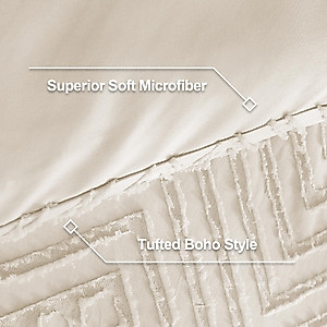 Litanika California King Comforter Set Beige, 3 Pieces Cream Tufted Boho Farmhouse Bedding Comforter Sets, Lightweight Fluffy Comforter Bed Set for All Season (104x96In Comforter and 2 Pillowcases)